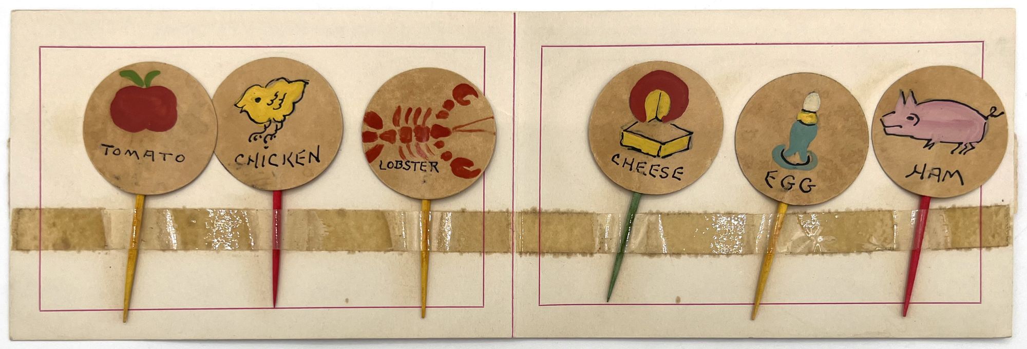 Six 6 c.1960 Handmade Sandwich Markers for the Perfect Hostess