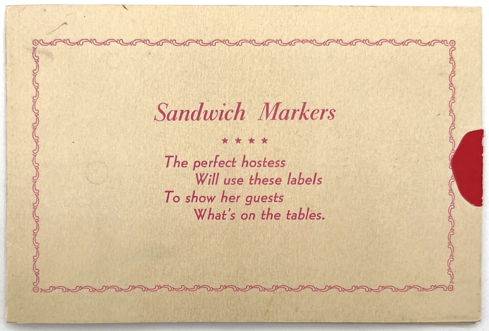 Six 6 c.1960 Handmade Sandwich Markers for the Perfect Hostess